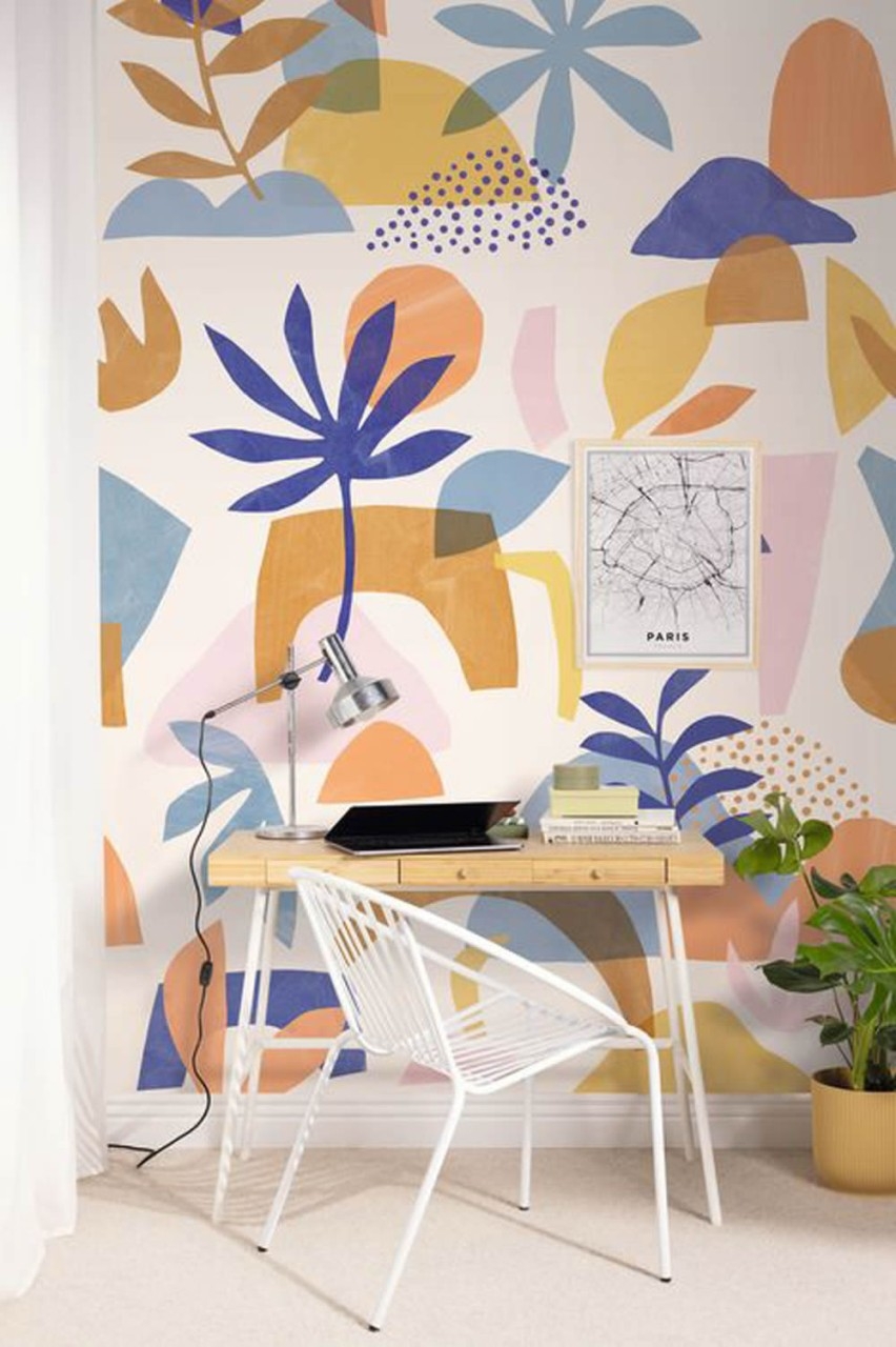 Mural L beach picture abstract shapes beige ochre blue PMW104736304